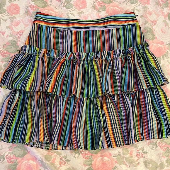 Milly | Skirts | Milly Rainbow Stripes Tiered Twill Mini Skirt Size 2 ...
